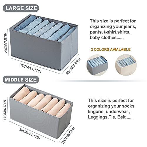 Msthreeup Wardrobe Clothes Organizer for Folded Clothes -7 Grids Drawer Dividers Organizers for Jeans Pants Shirts Leggings T-shirt (L-GRAY-1PCS)