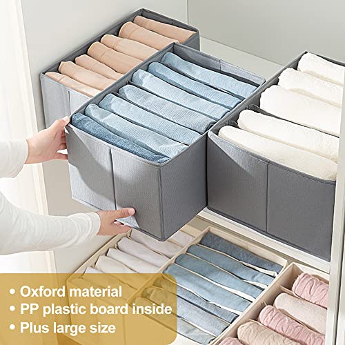 Msthreeup Wardrobe Clothes Organizer for Folded Clothes -7 Grids Drawer Dividers Organizers for Jeans Pants Shirts Leggings T-shirt (L-GRAY-1PCS)