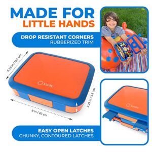 kinsho Bento Lunch Box for Kids Toddlers Boys, 5 Portion Sections Secure Lid, Microwave Safe BPA Free Removable Tray, Pre-School Kid Daycare Lunches Snack Container Ages 3 to 5, Blue Orange