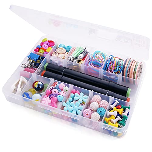 Ecurfu 18 Grids Clear Organizer Box, Small Plastic Compartments Storage Container with Dividers for Ribbon, DIY Crafts, Bead, Jewelry, Sewing, Fishing Tackles, Thread, Size 7.9x6.2x1.2 In