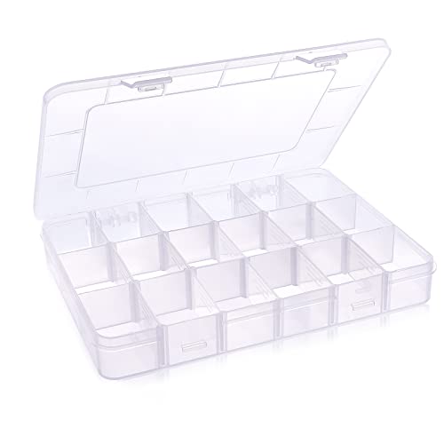 Ecurfu 18 Grids Clear Organizer Box, Small Plastic Compartments Storage Container with Dividers for Ribbon, DIY Crafts, Bead, Jewelry, Sewing, Fishing Tackles, Thread, Size 7.9x6.2x1.2 In