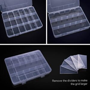 Ecurfu 18 Grids Clear Organizer Box, Small Plastic Compartments Storage Container with Dividers for Ribbon, DIY Crafts, Bead, Jewelry, Sewing, Fishing Tackles, Thread, Size 7.9x6.2x1.2 In