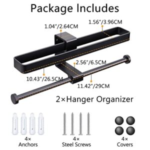 SKIKEN Wall Hanger Organizer Stacker, Hanger Holder Rack/Hanger Caddy, Wall Storage Hanger Rack for Closet, Laundry, Multi-Purpose, Small Space, Aluminum (Black, 2-Pack)