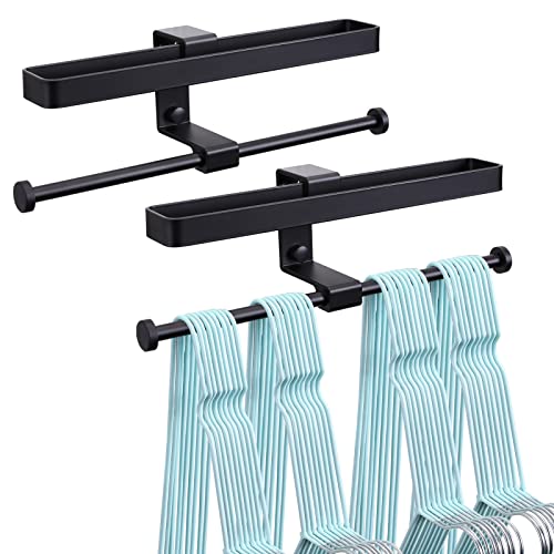 SKIKEN Wall Hanger Organizer Stacker, Hanger Holder Rack/Hanger Caddy, Wall Storage Hanger Rack for Closet, Laundry, Multi-Purpose, Small Space, Aluminum (Black, 2-Pack)