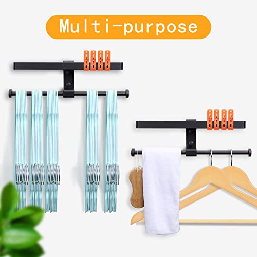 SKIKEN Wall Hanger Organizer Stacker, Hanger Holder Rack/Hanger Caddy, Wall Storage Hanger Rack for Closet, Laundry, Multi-Purpose, Small Space, Aluminum (Black, 2-Pack)