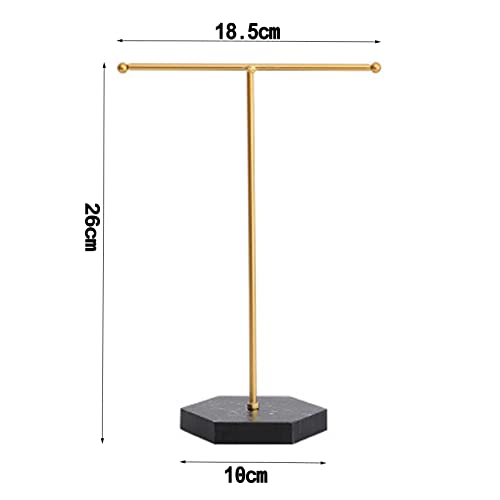 Jewelry Stand Display Necklace Holder T-Bar Plated Metal Tabletop Jewelry Organizer Tower for Show Jewelry Hanging Pendant Earring Bracelet Ring Accessorie with Black Marble Plywood Bases.