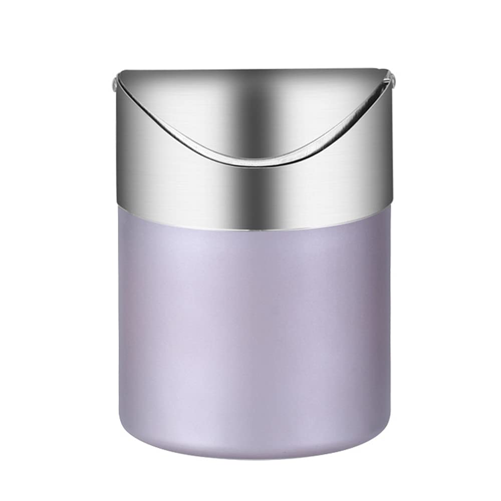 ETRAVEL Trash Can with Lid, Small, Stylish, Stainless Steel, Tabletop Trash Can for Cars, Mini Trash Can with Lid, Dust Box, Occupies Space and Office, Suitable for Home, Simple (Purple)