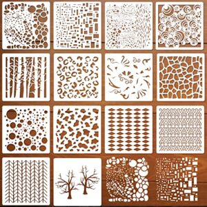 14 pcs layering mixed media stencils leopard diamond spirals cubist templates geometric patterns stencils for painting on walls canvas diy craft scrapbooking stamp decor card making (6x6inch)