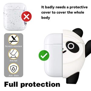 Joyleop White Panda Silicone Case for Airpods 1/2, Cute Lucky Character Fun Funny 3D Hypebeast Design Kids Girls Teens Cover, Fashion Kawaii Cool Stylish Soft Air pods Cases for Airpod 1&2