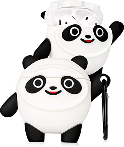 Joyleop White Panda Silicone Case for Airpods 1/2, Cute Lucky Character Fun Funny 3D Hypebeast Design Kids Girls Teens Cover, Fashion Kawaii Cool Stylish Soft Air pods Cases for Airpod 1&2