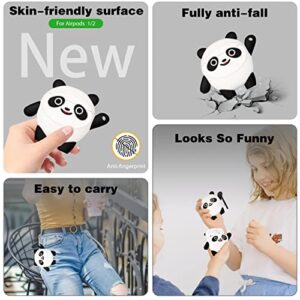 Joyleop White Panda Silicone Case for Airpods 1/2, Cute Lucky Character Fun Funny 3D Hypebeast Design Kids Girls Teens Cover, Fashion Kawaii Cool Stylish Soft Air pods Cases for Airpod 1&2