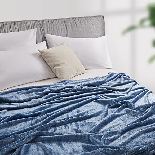 TILLYOU Cationic Flannel Fleece Blanket Soft Lightweight, Comfort Double Plush Throw Blanket for Bed, Sofa, Couch, Travel, 90x108 Inches, Navy