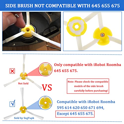 SogYupk 12-Pack Replacement Accessory Set,Compatible for iRobot Roomba 595 620 650 671 694.Replacement Parts Kit Includes 1 Bristle and Flexible Beater Brush -3 Filter -3 Side Brush -2 Cleaning Tools.