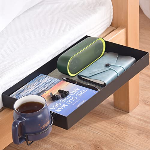 Adowes Bedside Shelf for Bed Heavy Duty Metal Bunk Bed Shelf with Cup Holder Clip On Nightstand for Top Bunk Bedside Tray Dorm Room Essentials for College Students Black