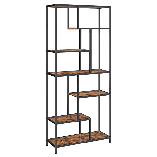 VASAGLE Bookshelf, 6-Tier Tall Bookcase, Display Shelf, Plant Stand, 11.8 x 31.5 x 70.9 Inches, Particleboard, for Study, Office, Living Room, Bedroom, Kitchen, Rustic Brown and Black ULLS119B01