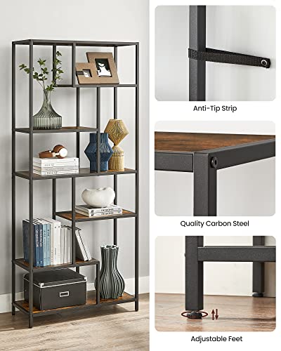 VASAGLE Bookshelf, 6-Tier Tall Bookcase, Display Shelf, Plant Stand, 11.8 x 31.5 x 70.9 Inches, Particleboard, for Study, Office, Living Room, Bedroom, Kitchen, Rustic Brown and Black ULLS119B01