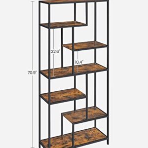 VASAGLE Bookshelf, 6-Tier Tall Bookcase, Display Shelf, Plant Stand, 11.8 x 31.5 x 70.9 Inches, Particleboard, for Study, Office, Living Room, Bedroom, Kitchen, Rustic Brown and Black ULLS119B01