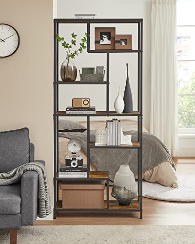 VASAGLE Bookshelf, 6-Tier Tall Bookcase, Display Shelf, Plant Stand, 11.8 x 31.5 x 70.9 Inches, Particleboard, for Study, Office, Living Room, Bedroom, Kitchen, Rustic Brown and Black ULLS119B01