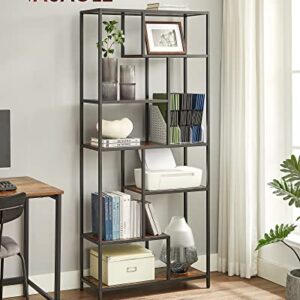 VASAGLE Bookshelf, 6-Tier Tall Bookcase, Display Shelf, Plant Stand, 11.8 x 31.5 x 70.9 Inches, Particleboard, for Study, Office, Living Room, Bedroom, Kitchen, Rustic Brown and Black ULLS119B01