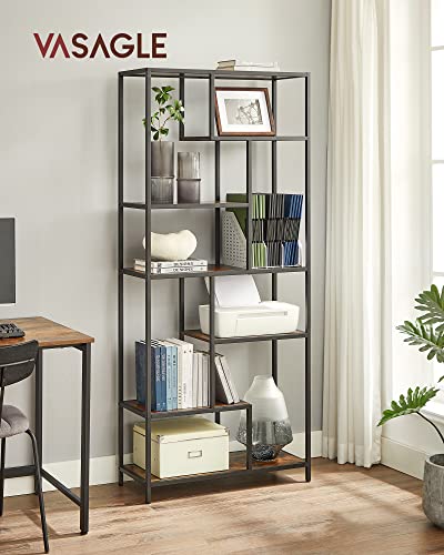 VASAGLE Bookshelf, 6-Tier Tall Bookcase, Display Shelf, Plant Stand, 11.8 x 31.5 x 70.9 Inches, Particleboard, for Study, Office, Living Room, Bedroom, Kitchen, Rustic Brown and Black ULLS119B01