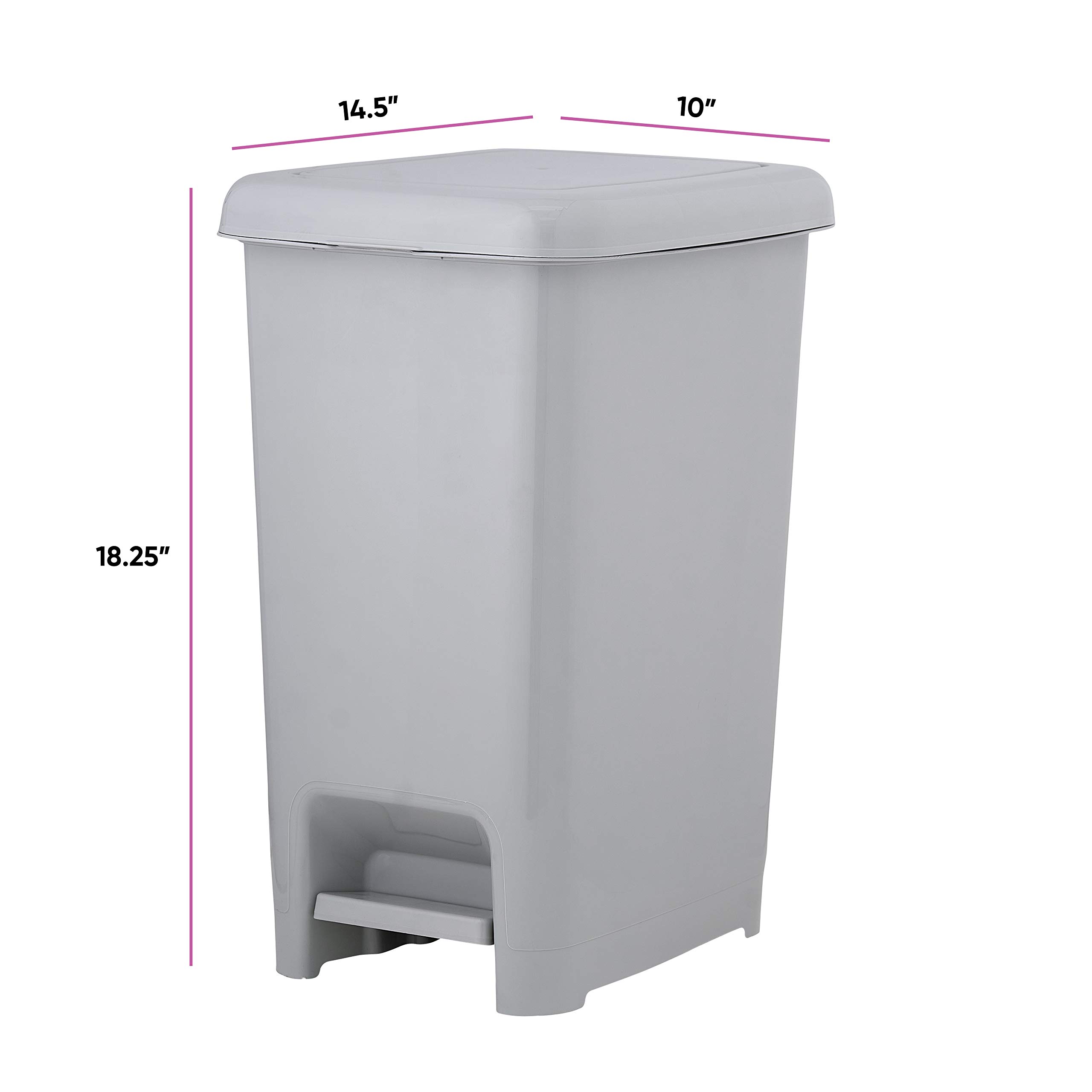 Superio Slim Trash Can with Foot Pedal – 6.5 Gallon Step-On Trash Can, Plastic Garbage Can with Lid, Trash Can for Bathroom, Bedroom, RV, Kitchen, Office, Patio, or Dorm – White Smoke