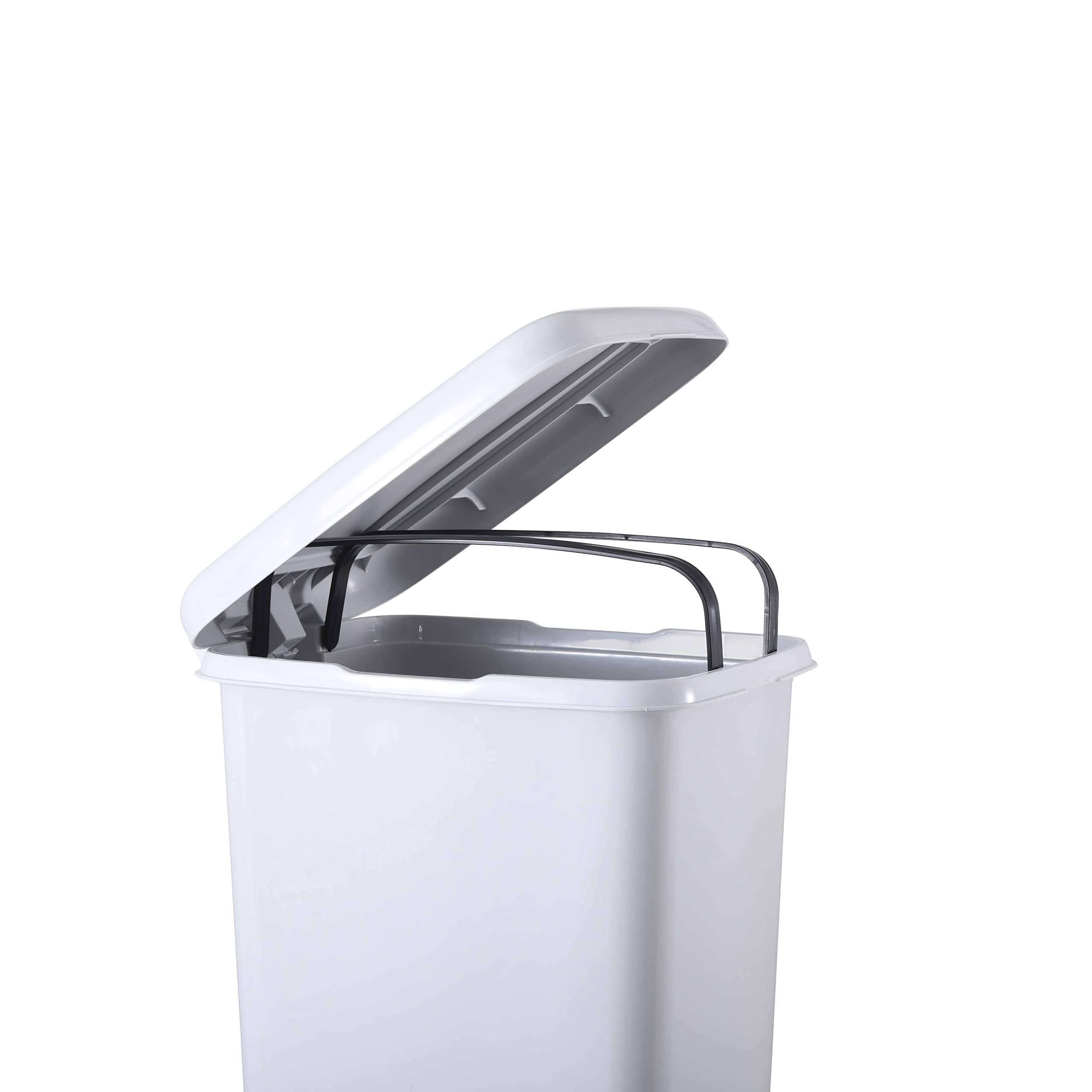 Superio Slim Trash Can with Foot Pedal – 6.5 Gallon Step-On Trash Can, Plastic Garbage Can with Lid, Trash Can for Bathroom, Bedroom, RV, Kitchen, Office, Patio, or Dorm – White Smoke