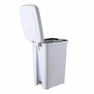 Superio Slim Trash Can with Foot Pedal – 6.5 Gallon Step-On Trash Can, Plastic Garbage Can with Lid, Trash Can for Bathroom, Bedroom, RV, Kitchen, Office, Patio, or Dorm – White Smoke