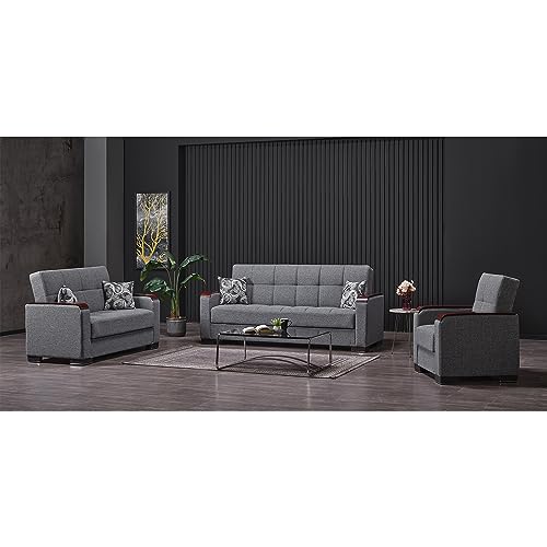 Ottomanson Furniture Legacy Collection Upholstered Convertible with Storage, Sofabed, Grey 2