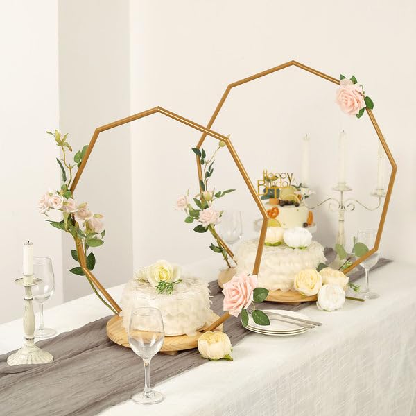 Efavormart Nonagon Wedding Arch Cake Stand, Metal Floral Centerpieces Display - 27"