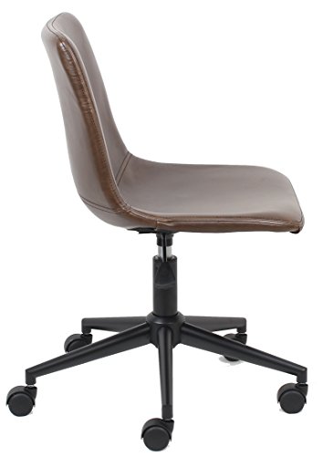 BTEXPERT Mid Back Faux Leather Task Home Office Desk, Modern Vanity Wheels Black Base Height Adjustable Swivel Armless Chair, Brown-1