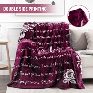 I Love You Mom Gift Blanket - Gifts for Mom - Birthday Gifts for Women - Unique Mom Gifts from Daughter or Son for Valentines Day, Birthday, Mothers Day, Christmas - Soft Throw 50"x60" (Merlot Red)