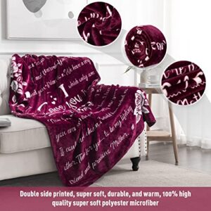 I Love You Mom Gift Blanket - Gifts for Mom - Birthday Gifts for Women - Unique Mom Gifts from Daughter or Son for Valentines Day, Birthday, Mothers Day, Christmas - Soft Throw 50"x60" (Merlot Red)