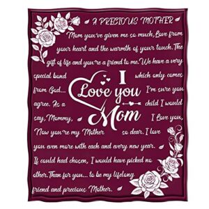 I Love You Mom Gift Blanket - Gifts for Mom - Birthday Gifts for Women - Unique Mom Gifts from Daughter or Son for Valentines Day, Birthday, Mothers Day, Christmas - Soft Throw 50"x60" (Merlot Red)