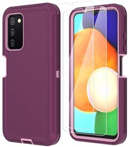 qinmay for samsung galaxy a03s case with hd screen protector [2 packs], [not fit a02s] shockproof dustproof 3 in 1 durable phone case, winered pink