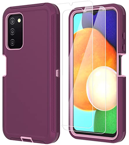 Qinmay for Samsung Galaxy A03S Case with HD Screen Protector [2 Packs], [Not Fit A02S] Shockproof Dustproof 3 in 1 Durable Phone Case, WineRed Pink