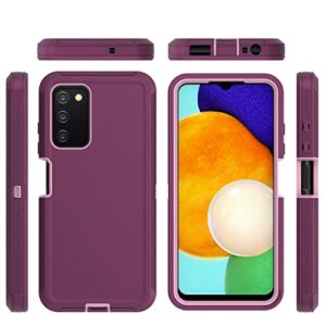 Qinmay for Samsung Galaxy A03S Case with HD Screen Protector [2 Packs], [Not Fit A02S] Shockproof Dustproof 3 in 1 Durable Phone Case, WineRed Pink