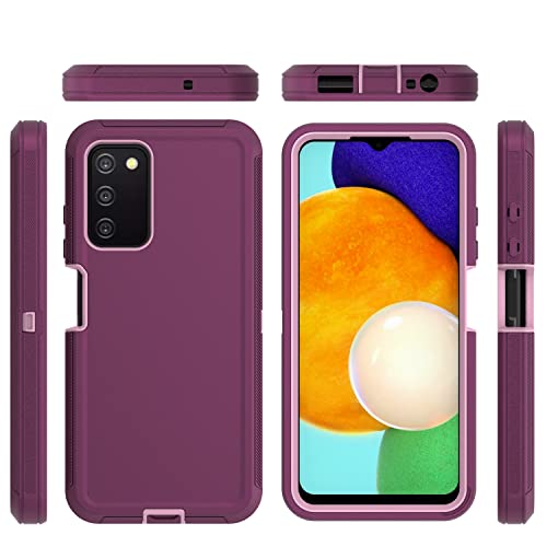 Qinmay for Samsung Galaxy A03S Case with HD Screen Protector [2 Packs], [Not Fit A02S] Shockproof Dustproof 3 in 1 Durable Phone Case, WineRed Pink