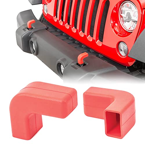 Quadratec Factory Bumper Tow Hook Covers, Set of 2, Red - Fits Jeep Wrangler JK, JL, Gladiator JT 2007-2023 Front Bumpers - Adds Cushioned Grip to Tow Strap Recovery - UV Resistant Silicone