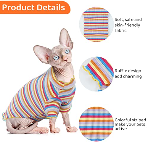 T'CHAQUE Cotton Dog Shirt Rainbow Striped Cat Tee Shirts, Breathable Soft Pet Basic Clothes for Small Medium Dogs/Cats, Adorable Puppy Apparel Cat Jumpsuit for All Season, Pets Clothing Pullover, L