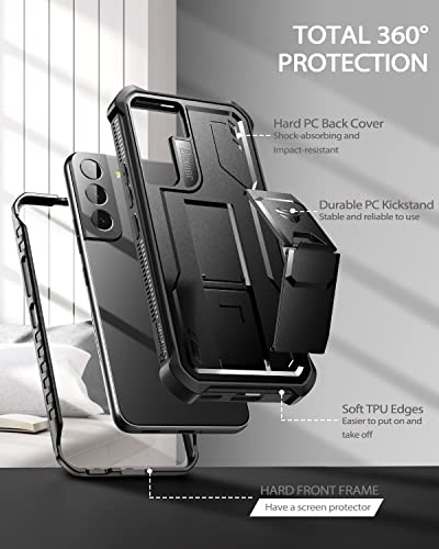 Dexnor for Samsung Galaxy S22 Plus Case, [Built in Screen Protector and Kickstand] Heavy Duty Military Grade Protection Shockproof Protective Cover for Samsung Galaxy S22 Plus 5G,Black