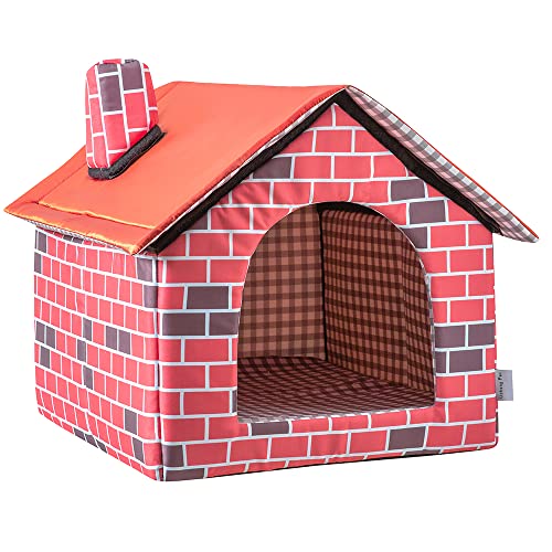 Ushang Pet Indoor Dog House for Small & Medium Dog, Red Brick Doggy Indoor House Dog Bed with Soft Pillow, Size M 21.5 x 18 x 17.5 inch