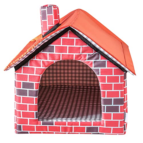 Ushang Pet Indoor Dog House for Small & Medium Dog, Red Brick Doggy Indoor House Dog Bed with Soft Pillow, Size M 21.5 x 18 x 17.5 inch