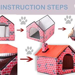 Ushang Pet Indoor Dog House for Small & Medium Dog, Red Brick Doggy Indoor House Dog Bed with Soft Pillow, Size M 21.5 x 18 x 17.5 inch