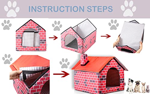 Ushang Pet Indoor Dog House for Small & Medium Dog, Red Brick Doggy Indoor House Dog Bed with Soft Pillow, Size M 21.5 x 18 x 17.5 inch