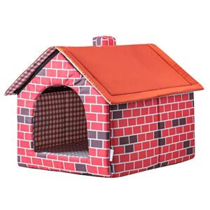 Ushang Pet Indoor Dog House for Small & Medium Dog, Red Brick Doggy Indoor House Dog Bed with Soft Pillow, Size M 21.5 x 18 x 17.5 inch