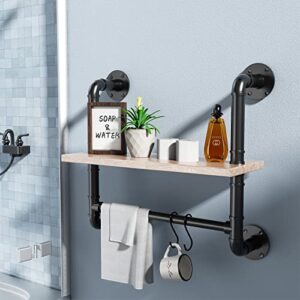 SDMETEI 24in Bathroom Shelves Industrial Style Rustic Pipe Wall Mounted Floating Shelf with Towel Bar for Bathroom Over Toilet, Farmhouse Decoration, 1-Layer, Wood