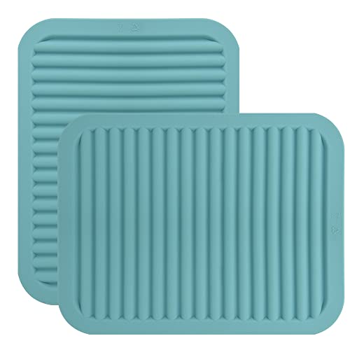 IFFMYJB Silicone Trivets for Hot Dishes, Pots and Pans, Hot Pads for Kitchen Counter, Heat Resistant Trivets for Quartz Countertops, Hot Pads, Silicone Pot Holders Mats, Teal Table Trivet Mat, Set 2