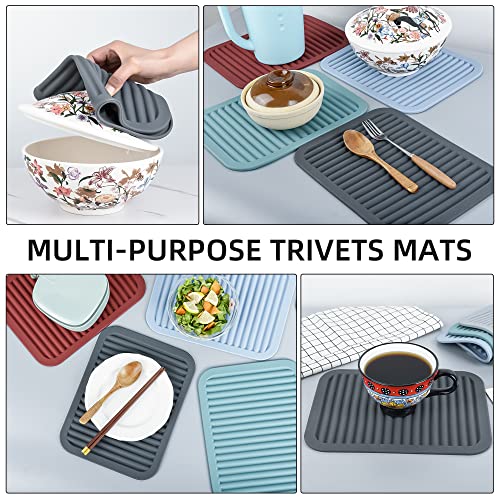 IFFMYJB Silicone Trivets for Hot Dishes, Pots and Pans, Hot Pads for Kitchen Counter, Heat Resistant Trivets for Quartz Countertops, Hot Pads, Silicone Pot Holders Mats, Teal Table Trivet Mat, Set 2