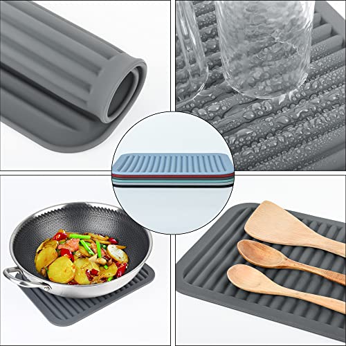 IFFMYJB Silicone Trivets for Hot Dishes, Pots and Pans, Hot Pads for Kitchen Counter, Heat Resistant Trivets for Quartz Countertops, Hot Pads, Silicone Pot Holders Mats, Teal Table Trivet Mat, Set 2