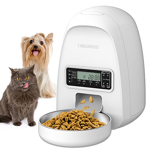 DOGNESS Automatic Cat Feeders, Smart Feeder for Cats, Timed Cat Feeder with Desiccant Bag for Pet Dry Food, Programmable Portion Control 1-4 Meals per Day & 10s Voice Recorder for Cats Dogs 2L, White